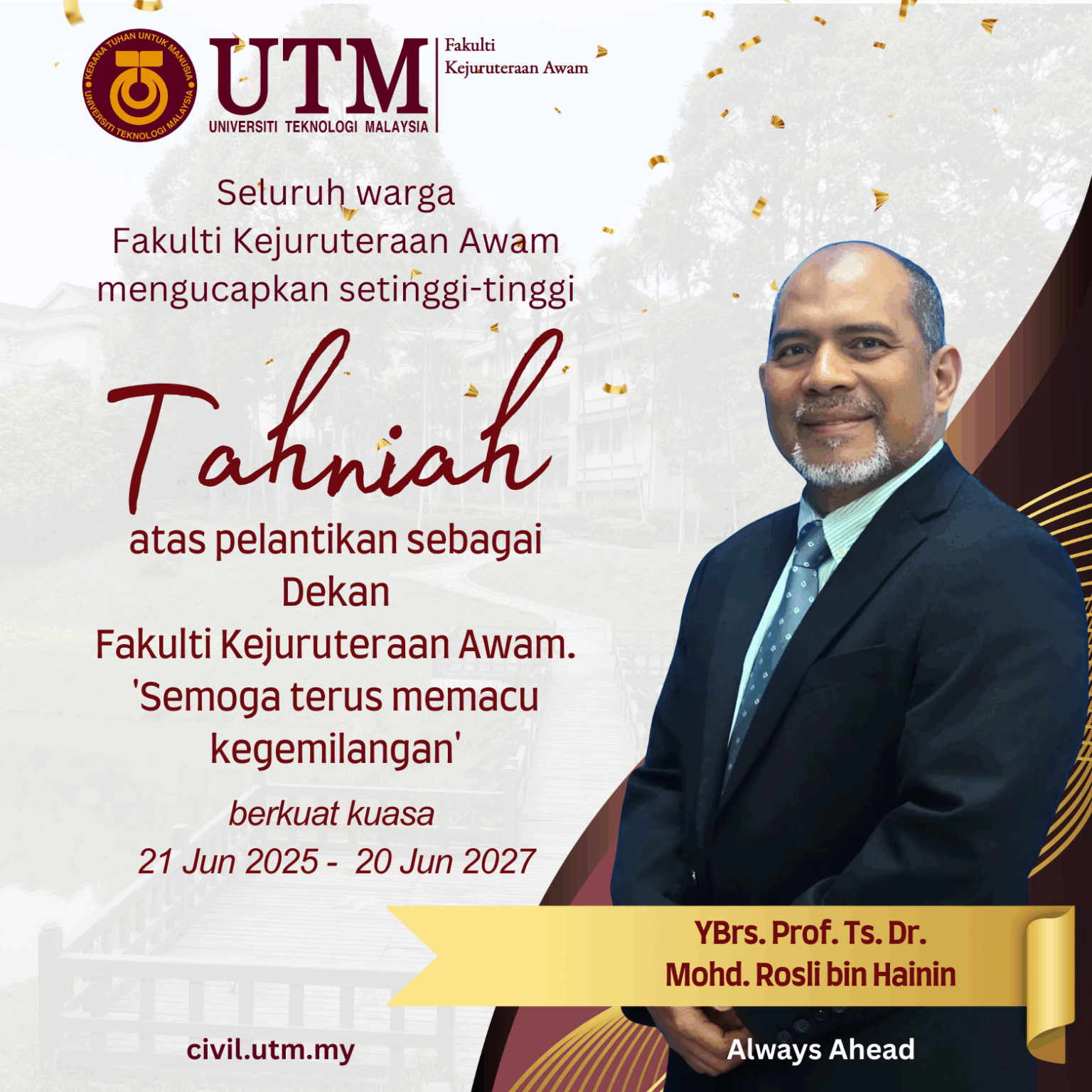 Tahniah atas Pelantikan Dekan Fakulti Kejuruteraan Awam | Faculty of ...