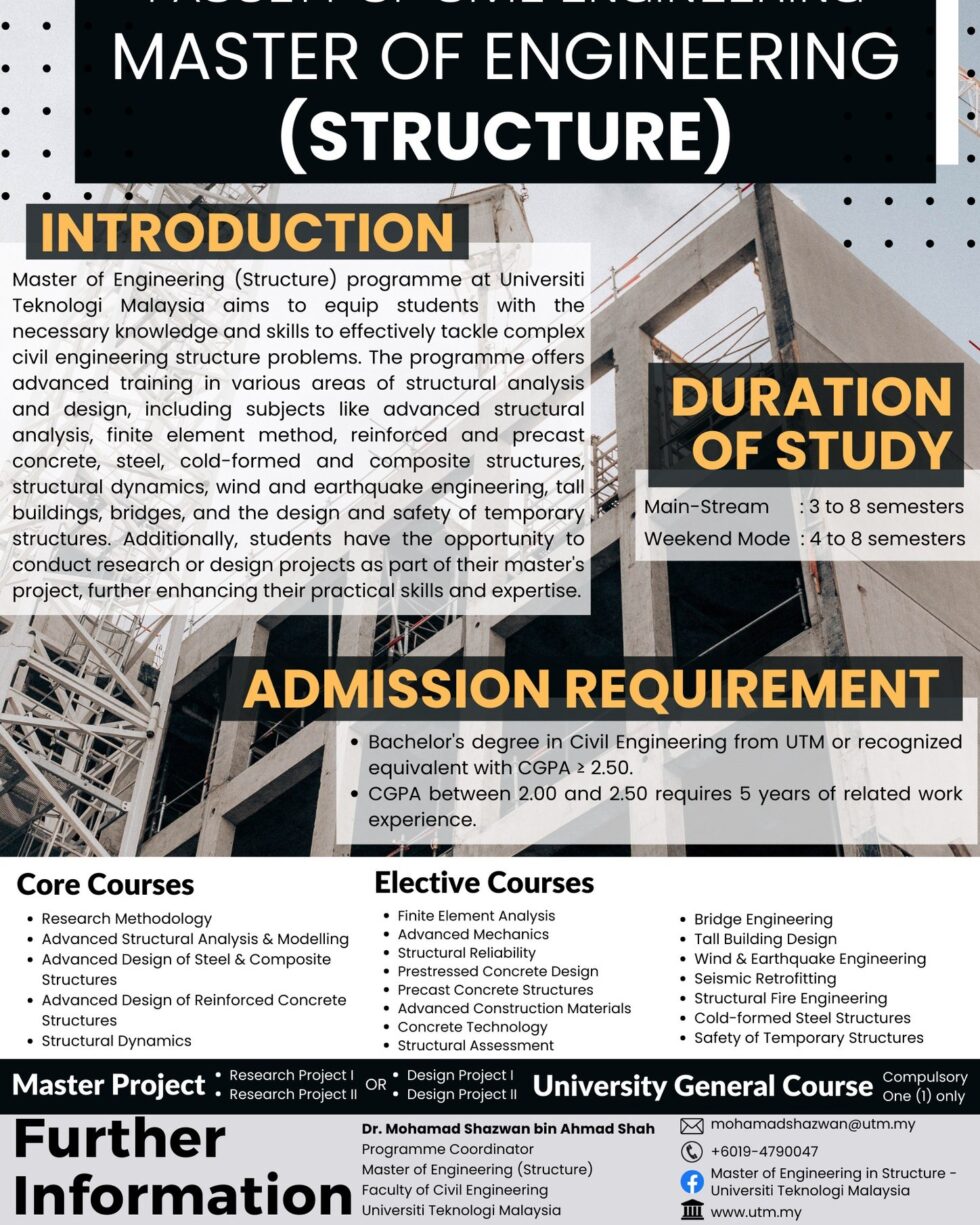 Master of Engineering (Structure) – Universiti Teknologi Malaysia (UTM) | Faculty of Civil ...